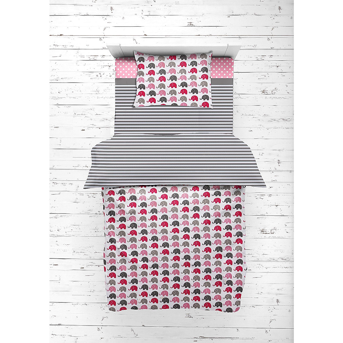 Bacati - 100% Cotton Percale Fabrics Nap Mat with Pillow for Toddler Girls, Measures 50 x 20 x 1.5 Inches, Ideal for Daycare and Preschool, BPA-Free (Elephants, Pink/Grey)