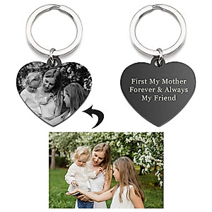 BOPREINA Personalized Custom Photo Picture Keychain Customized Picture Heart Shape Key Chain for Men Women Couple Gifts for Boyfriend Girlfriend Birthday Valentine's Day