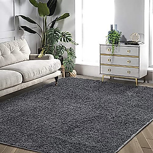 GlowSol Solid Shaggy Rug 5x8 Plush Area Rug for Bedroom Non Slip High Pile Indoor Carpet Dark Grey Rug Modern Fluffy Area Rug for Living Room Kids Room Nursery Home Office