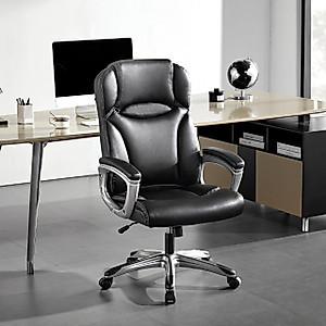 SOMEET Office Executive Chair, Ergonomic Adjustable High Back Leather Office Chair with Padded Armrest, Big and Tall Office Chair with Swivel Rolling Wheels, Home Desk Chairs for Working Study Black