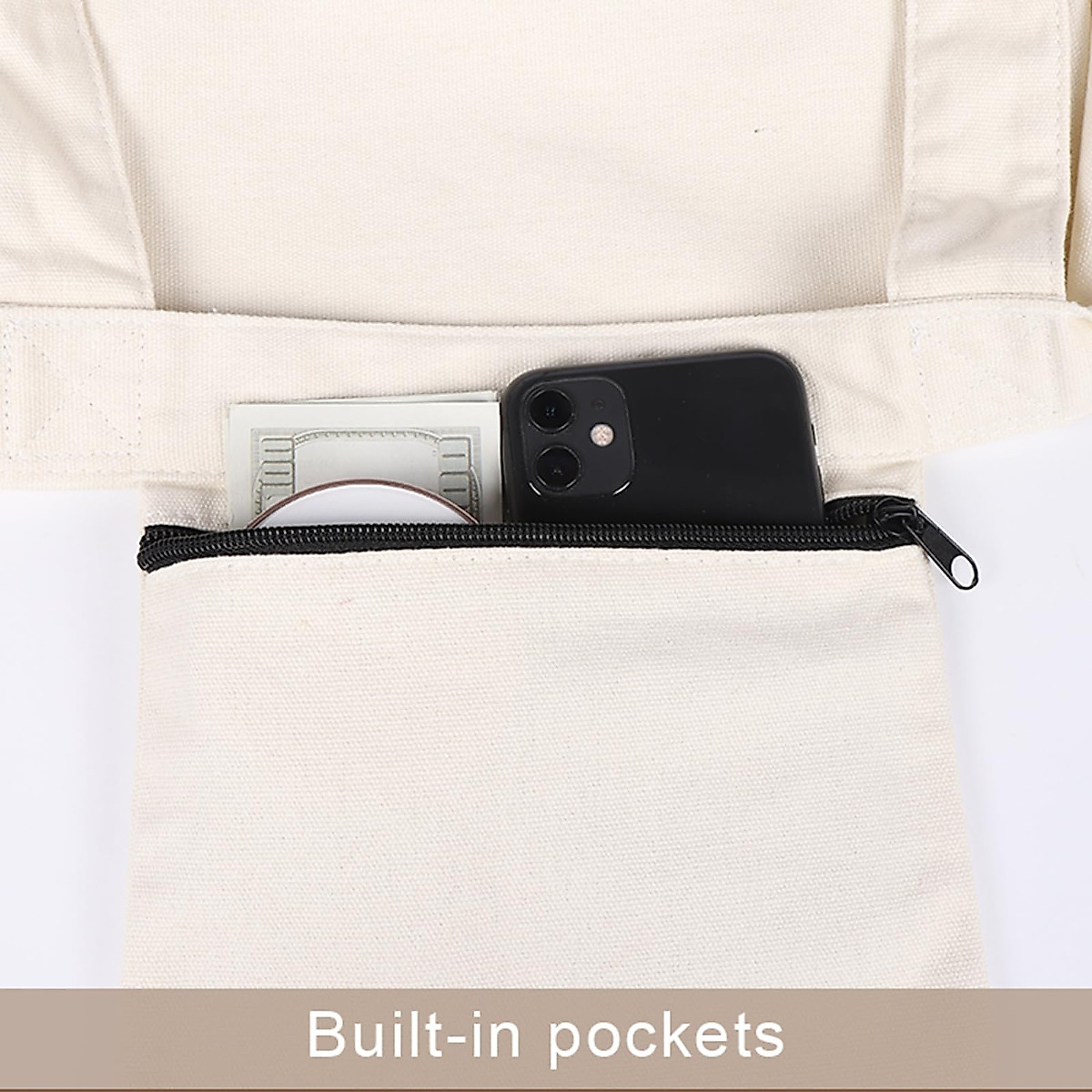 cycleacc Yoga Mat Bag, Gym Tote Bag for Women with Large Mat Carrier Pocket, Canvas Tote Bag for Workout, Pilates, Travel, Beach, Office (White)