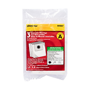 Shop-Vac 2021005, Micro Wet Dry Vacuum, 1 Gallon, 1.25 in Diameter x 4 Ft Hose, 50 CFM, (1 Pack) & 9066700 Genuine 1.5 Gallon All Around Collection Bag, Vacuum Collection Bags, (3 Pack)