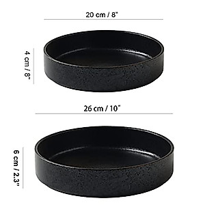 CUBANE ramen bowl set,fruit bowl,ramen bowl,large serving bowls,Large Ceramic Soup Plate. Black Stackable Pasta Bowl,Kitchen Serving Salad Bowl,Microwave and Oven Safe.-8inch (Size : 8inch)