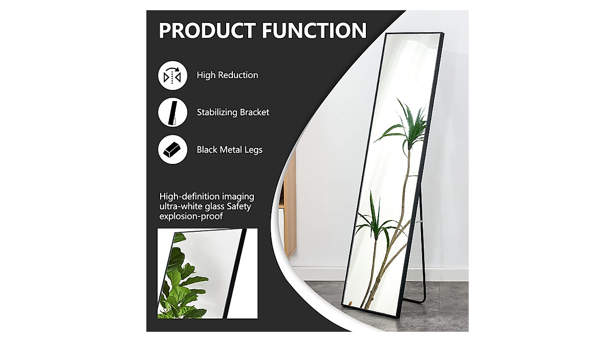 WIIS' IDEA 60x17 Full Length Mirror | Durable Solid Wood Frame