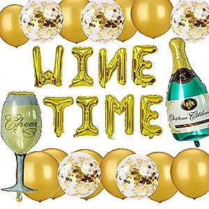 Wine Party Decorations, Wine Time Balloons Banner Wine Glass and Champagne Foil Balloons For Wine Tasting Party Wine Birthday Party, Bridal Shower Hen Night Girls Night Decorations Set