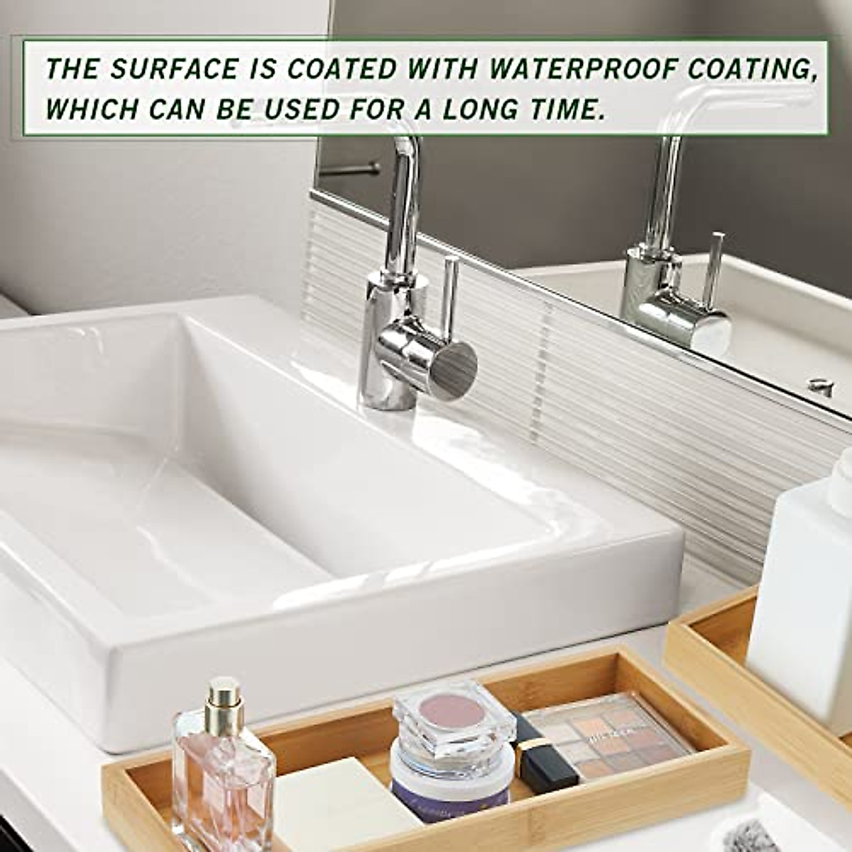 2 Pcs Bamboo Bathroom Tray Toilet Paper Storage Toilet Tank Tray Toilet Tissue Holder Organizer Box Basket with Silicone Slip Resistant at 4 Corners for Tank Kitchen Counter (11 x 4X 1 Inch)