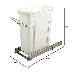 Knape & Vogt White 11.375 in. x 22 in. x 18.813 in. 27 Qt. in-Cabinet Double Soft-Close Bottom-Mount Pull-Out Trash Can