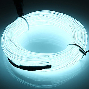 JIGUOOR EL Wire Battery Pack 9.8ft / 3m Bright Neon Light Strip 360° Illumination Neon Tube Rope Lights for DIY, Festival, Party Decoration, Pub, Halloween, Chrismas (9.8ft / 3m, White)