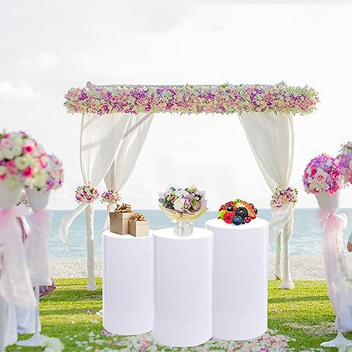 ZCEBGIG 3Pcs Cylinder Stands for Party Cylinder Pedestal Stands for Parties Cylinder Tables for Parties Wedding Pillars Baby Shower Dessert Tables Birthday Party Event Decor (Round-White-3Pcs)