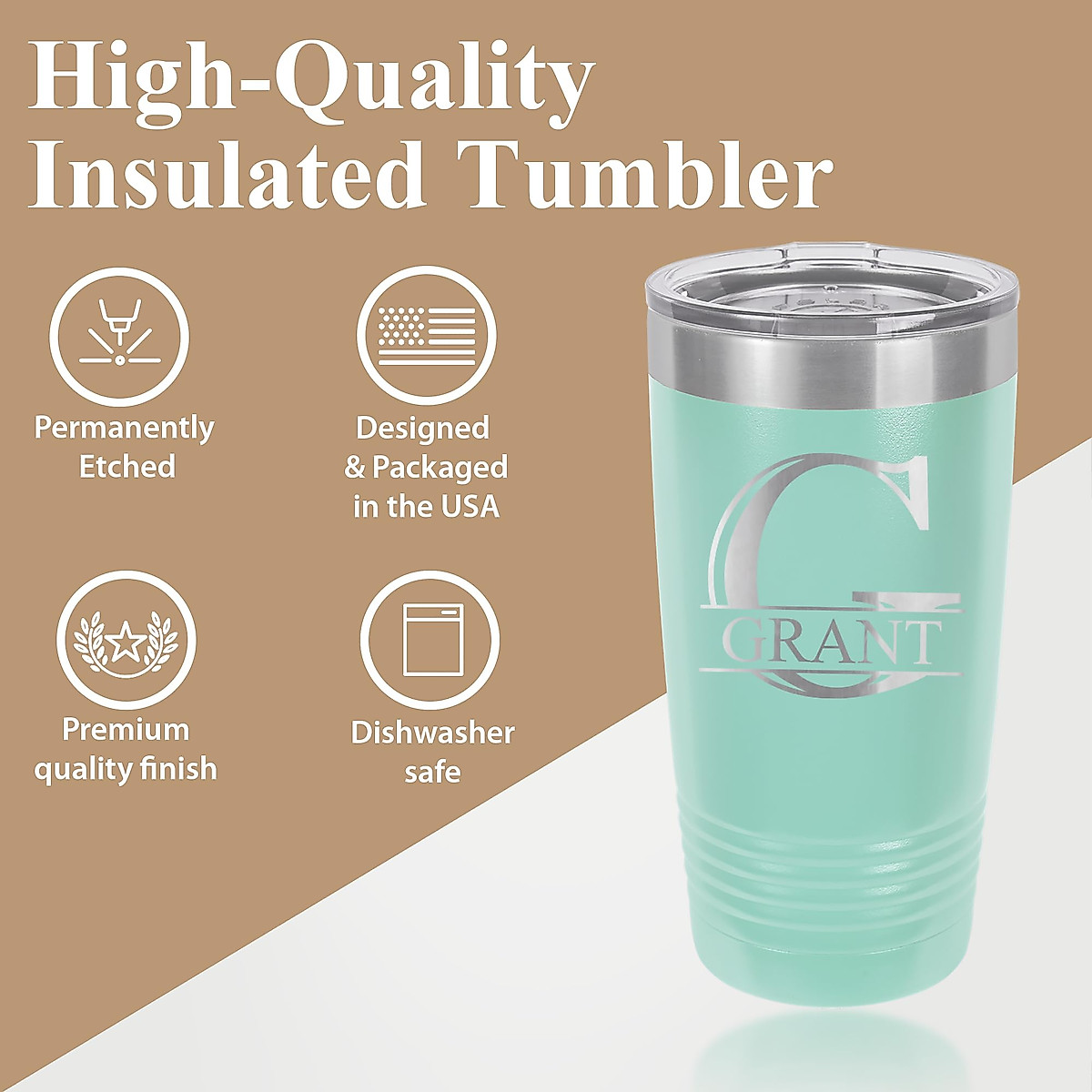 Personalized Tumbler with Engraved Name, Custom 20oz Stainless Steel Travel Mug with Lids, Monogrammed Gifts for Men with Initials, Double Wall Insulated, Unique Christmas Birthday Gift(Design 1)