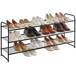 YMYNY Freestanding Shoe Racks, 3 Tiers Stackable & Adjustable Shoe Storage Shelf, Extra Large Capacity Shoe Organizer Stand for 20-24 Pairs, for Entryway, Closet, Bedroom, Black, 42.9" L, UHXJ302B