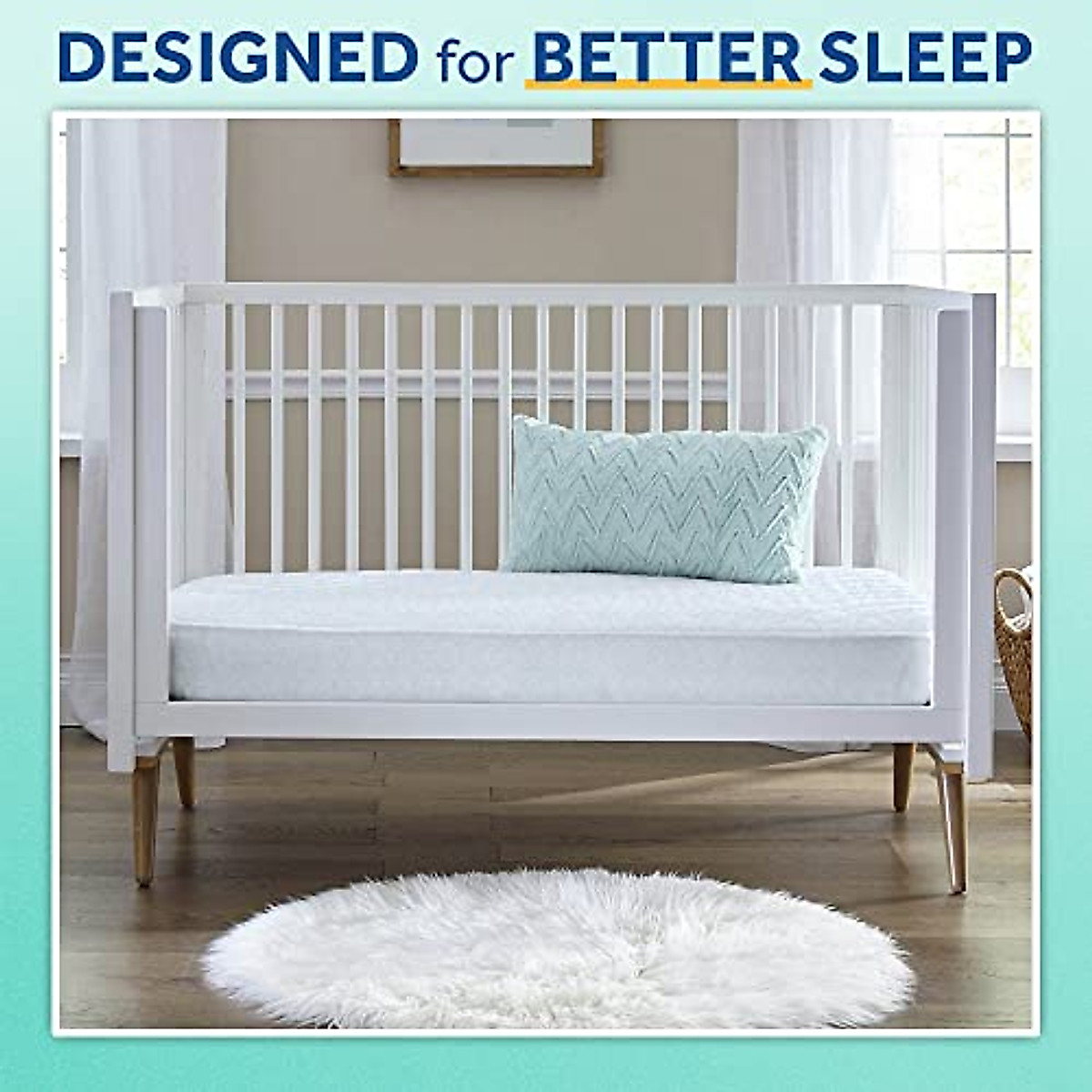 Sealy Perfect Rest Extra Firm Baby Crib Mattress and Toddler Mattress, Waterproof Crib Mattress, 150 Premium Coils, Made in USA, 52"x28", Grey, 1 Count (Pack of 1)