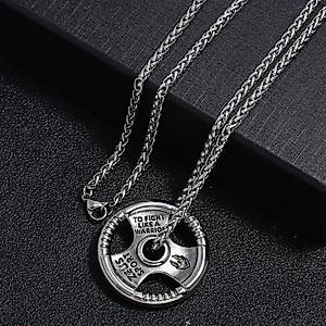 FIZIZDH Fitness Dumbbell Stainless Steel Barbell Piece Pendant Necklace 24 inch Keel Link Chain Unisex