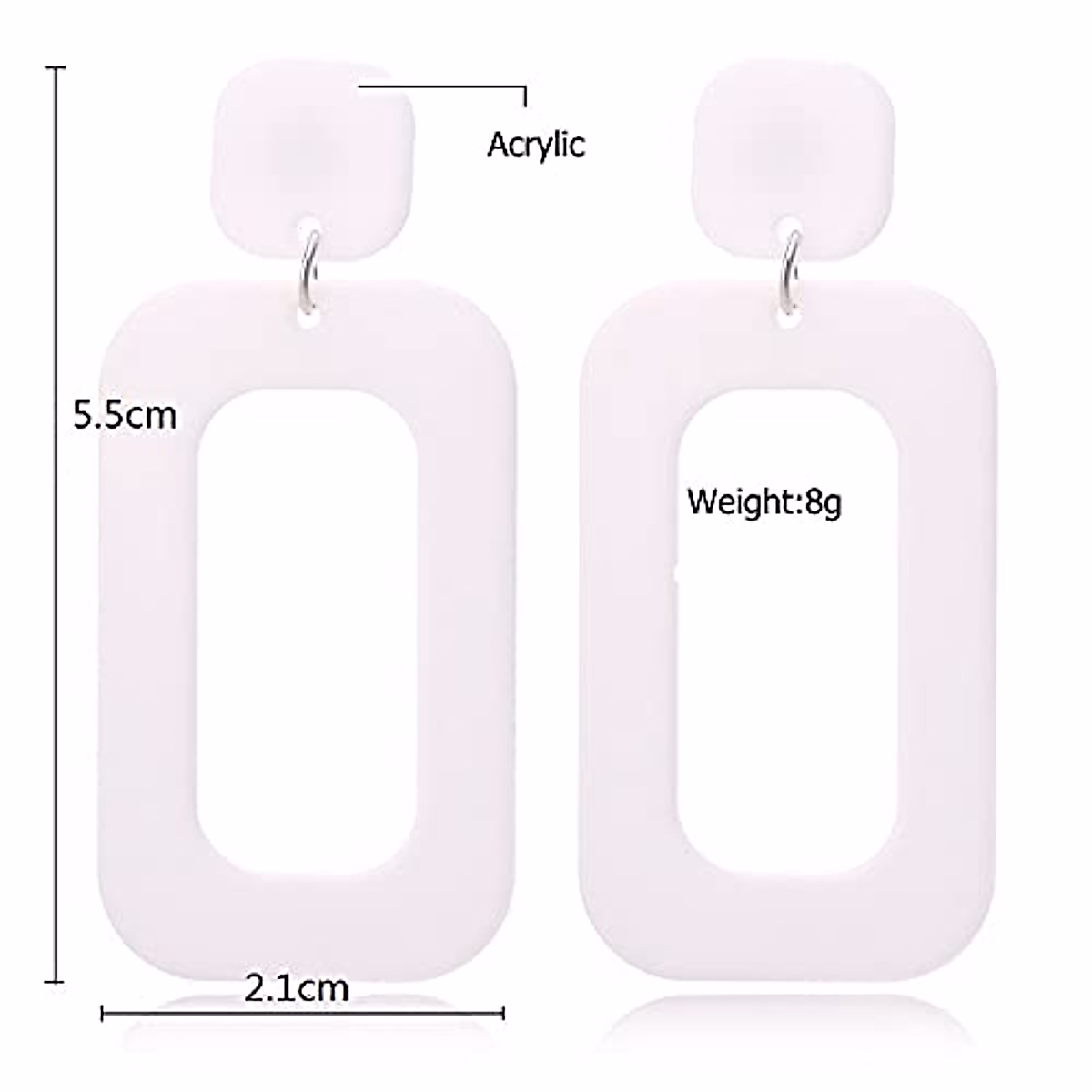 80s Women Colors Retro Earrings Geometric Dangle Neon Earrings for Party Costume Accessory-White