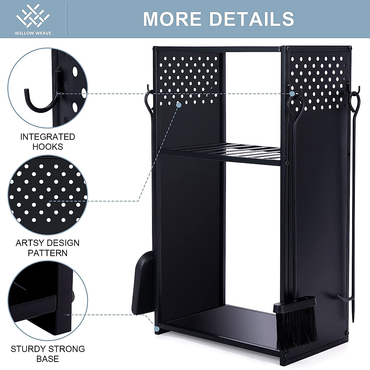 WILLOW WEAVE Firewood Rack Log Holder Wood Storage Rack 2 Layers Space-Saving Design with 4 Pieces Basic Heavy Duty Tools Easy to Put Together Great Use for Indoor Fireplace and Outdoor Firepit