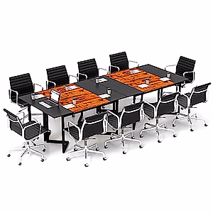Tangkula 63” Conference Table, Large Industrial Meeting Table with Metal Frame, Multipurpose Rectangular Training Seminar Table, Computer Desk, Dining Table, for Home, Office, Conference Room