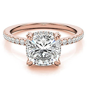 Moissanite Ring 10K Solid Rose Gold Handmade Solitaire Accents Engagement Ring 1.50 CT Cushion Cut Moissanite Diamond Halo Wedding Bridal Rings for Women Her Propose Ring (7)