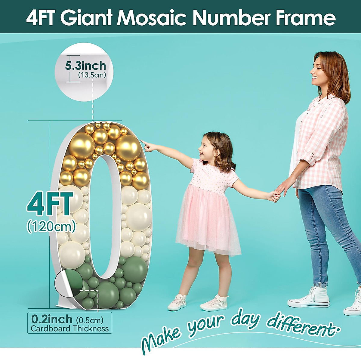 NISOCY 4FT Mosaic Numbers for Balloons, Marquee Light up Numbers for Party 4 Feet Tall, Giant Number 1 Pre-Cut Kit Thick Foam for Baby Birthday Boy Girl Party Anniversary Decorations