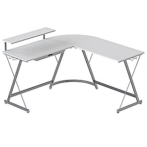 SHW Vista L-Shape Desk with Monitor Stand, White