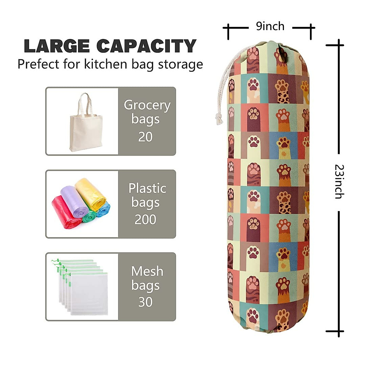 Cat Pattern Grocery Bags Holder Organizer For Shopping Bags，Wall Mount Plastic Bags Storage Container Dispensers, Pet Lovers Home Kitchen Gifts For Women, Family, Friends, Cat Dad, Cat Mom