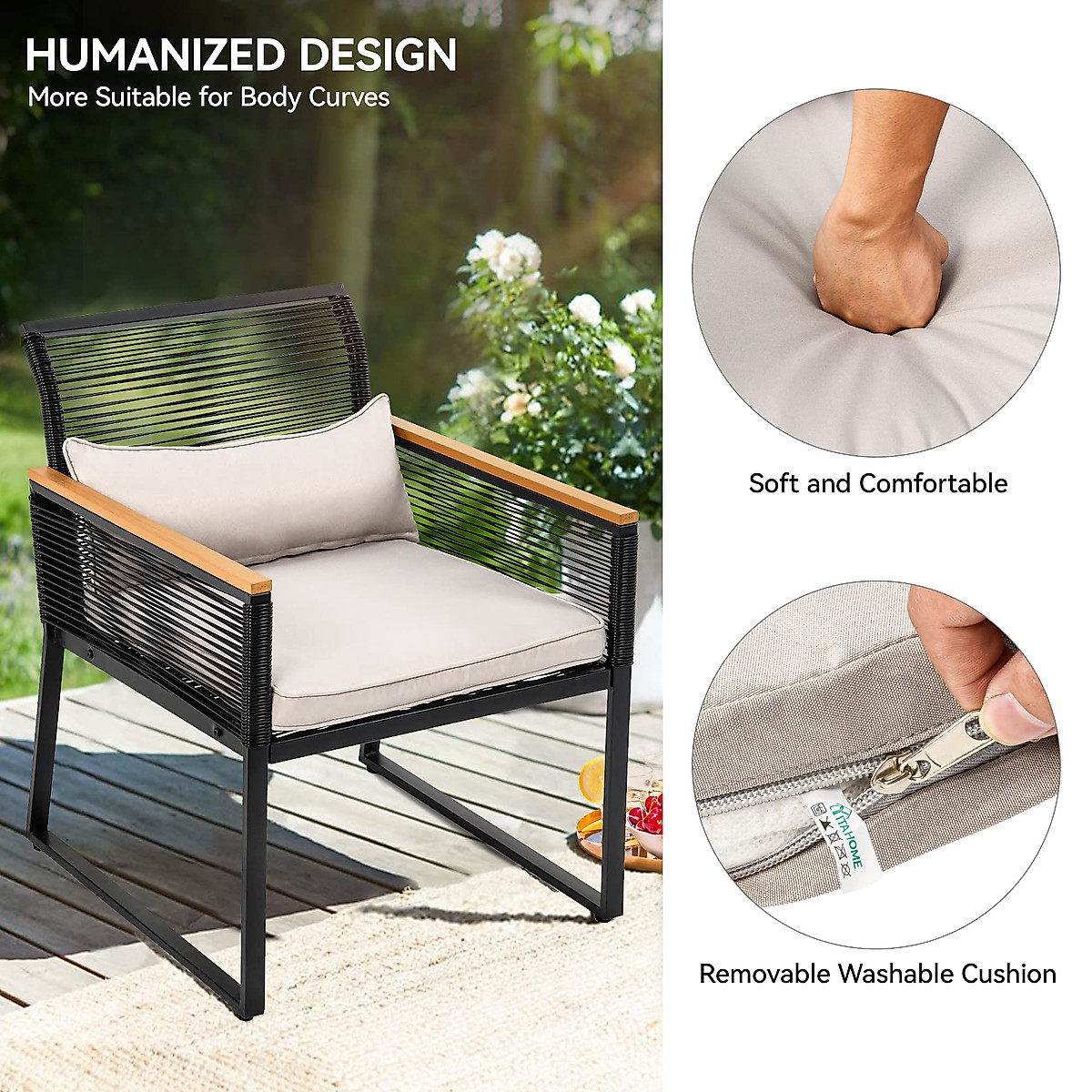 YITAHOME 5-Piece Patio Furniture Sets Wicker Furniture Set, Outdoor Conversation Sectional with Ottoman for Backyard Poolside, Garden(Black)