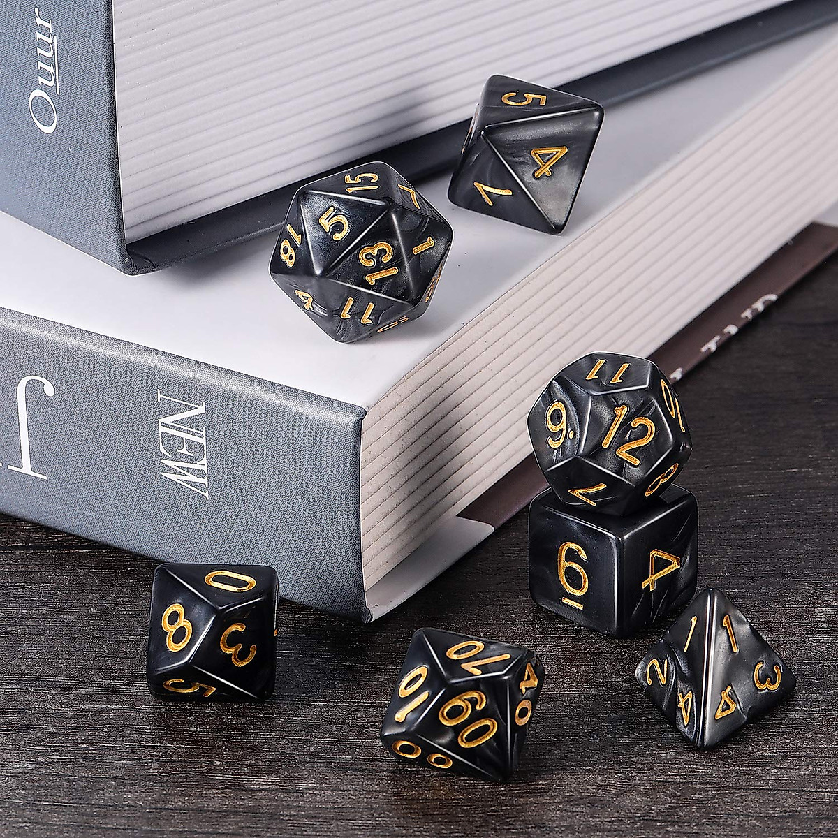 EBOOT Polyhedral 7-Die Dice Set for Dungeons and Dragons with Black Pouch (Black Gray)