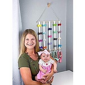 Hair Bow Holder Organizer for Girls - White Cotton Ribbons - Headband, Hair Tie, Clip, Bow Organizers - Baby Hair Accessories Storage Display - Decoration for Girls Room - Baby and Toddler