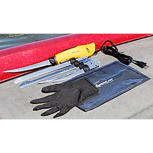 American Angler PRO Professional Grade Electric Fillet Knife Sportsmen's Kit – 110 Volt High Performance Ergonomic Motorized Handset with Five Kinds of Stainless Steel Blades, 32352DS
