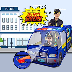 Police Car Pop Up Play Tent with Sound Button for Kids, Toddlers, Boys, Girls, Indoors & Outdoors – Playhouse for Interactive Fun - Foldable, Quick Setup Pretend Play Toys & Gift
