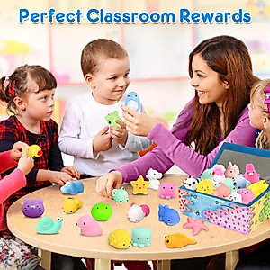 Mochi Squishy Toys FLY2SKY 28PCS Animal Mini Squishies Kawaii Party Favors for Kids Cat Unicorn Squishy Squeeze Stress Relief Toys Goodie Bags Novelty Toy Easter Gifts for Boys Girls Adults, Random