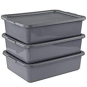 Bringer 13 L Gray Plastic Bus Tubs with Lid, Utility Commercial Bus Totes, Set of 3, F