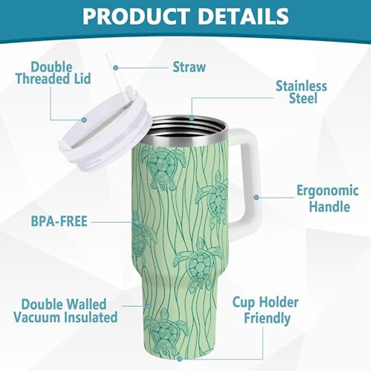 Emelivor Ocean Green Sea Turtles 30 oz Tumbler with Lid and Straw Insulated Tumblers with Handle Thermal Stainless Travel Coffee Mug Cup Water Bottle for Hot or Ice Coffee Tea