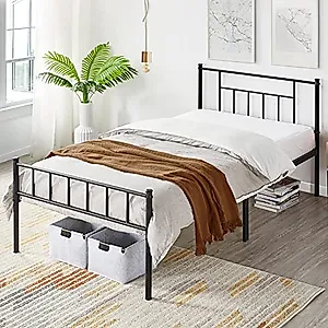 Yaheetech 13 inch Twin Size Metal Bed Frame with Headboard and Footboard Platform Bed Frame with Storage No Box Spring Needed Mattress Foundation Black