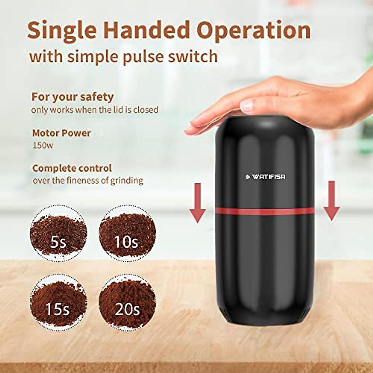 Watifisa Herb Grinder Electric Spice Grinder with Cleaning Brush, Herb Spice Coffee Grinder with Large Capacity - for Herbs, Fine Leaves, Peanuts, Pepper Beans, Mushrooms & Grains (Black)