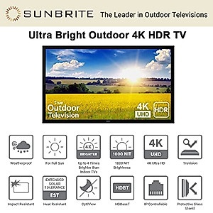 SunBrite 49-inch Outdoor Television 4K with HDR - Pro 2 Series - for Full Sun SB-P2-49-4K-BL