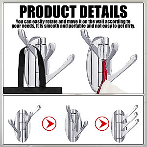 Beeveer 3 Pcs Solid Metal Swivel Hook Wall Mount Folding Coat Towel Hook Polished Chrome Folding Wall Hooks Swing Arm Triple Robe Hook Hanger Foldable Robe Towel Holder with 3 Swivel Hook for Bathroom