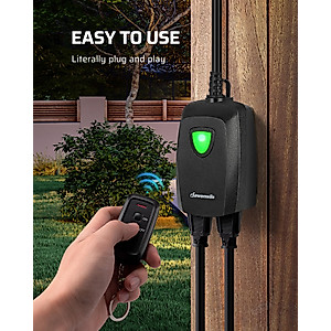 DEWENWILS Wireless Remote Control Outdoor Outlet with 2 Remotes, Electrical Plug in Light Switch Weatherproof,15 AMP Heavy Duty, 100 FT Range, for Lights Lamp Fans, ETL Listed