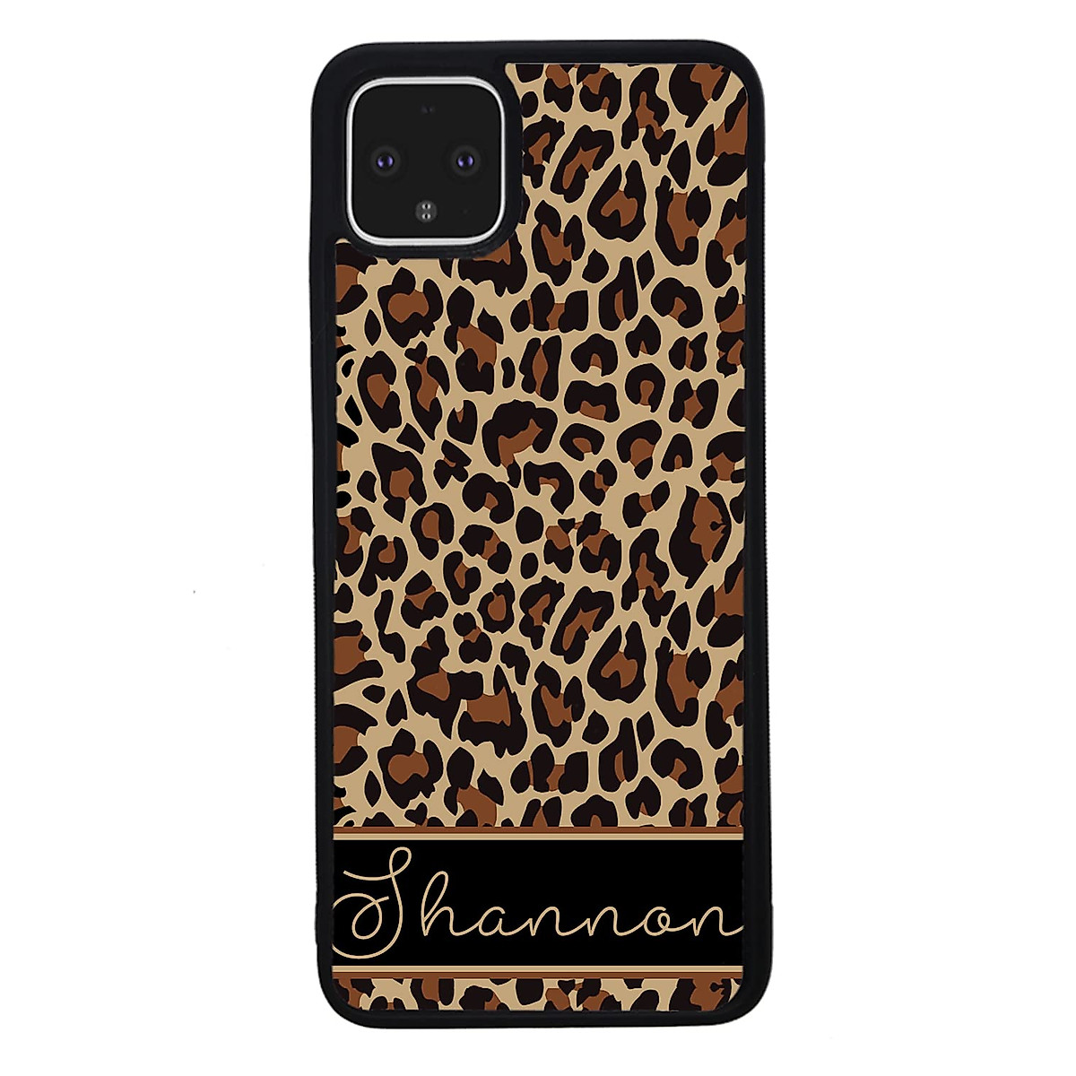 Leopard Animal Skin Personalized Black Rubber Phone Case Compatible With Google Pixel 8 Pro, 8a, 8, 7a, 7, Pixel 7 Pro, 6a, Pixel 6 Pro, 6, 5, 4a 5G, 4a 4G, 4, 4 XL, 3a, 3a XL, 3, 3 XL, 2 XL, 2