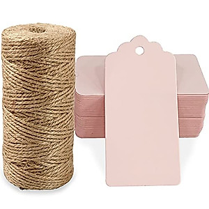 100pcs Pink Paper Gift Tags with String,9.5x4.5cm Craft Hang Tags,Price Tags,Blank Marking Tags for for DIY Arts Homemade Wedding Christmas Day Party Favors Gift Wrapping