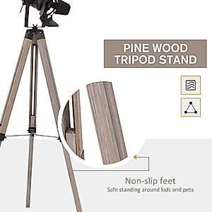 HOMCOM Industrial Style Tripod Floor Lamp, Vintage Spotlight Reading Lamp with Wooden Metal Legs, Wood and Black