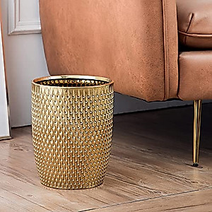 Modern Golden Small Trash Can Wastebasket, Garbage Container Bin for Bathrooms, Powder Rooms, Kitchens, Home Offices - Durable Ceramics - Round