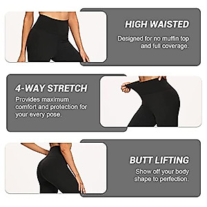 GAYHAY High Waisted Leggings for Women - Soft Opaque Slim Tummy Control Printed Pants for Running Cycling Yoga A-Black
