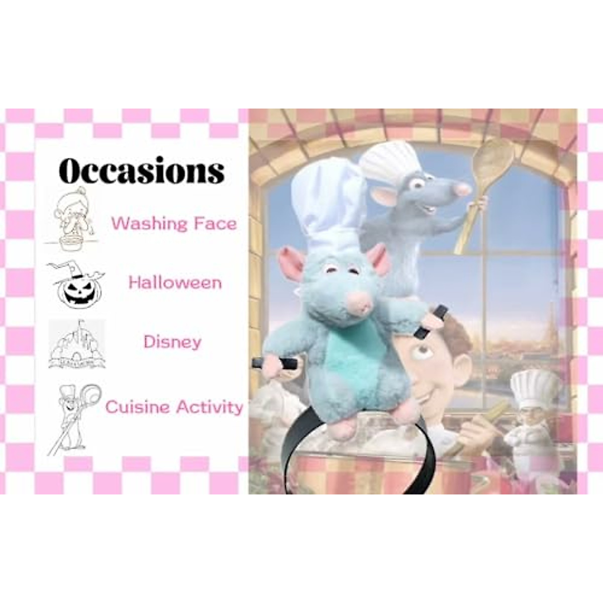 Fantasyer 2PCS Ratatouille Plush Headband Women Cute Funny, Ratatouille Hairband Clip Grabs Hair Costume Headwear Headband for Washing Face, Ratatouille+ratatouille