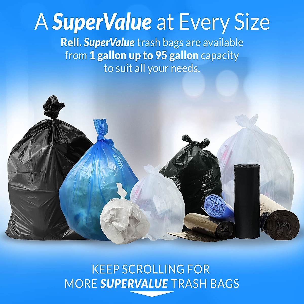 Reli. SuperValue Trash Bags 13 Gallon | 1000 Count | Tall Kitchen Garbage Bags Bulk - Clear | 13 Gallon Clear Trash Bags / Trash Can Liners for Garbage | Made for 12 Gal, 13 Gal, 16 Gal - Unscented