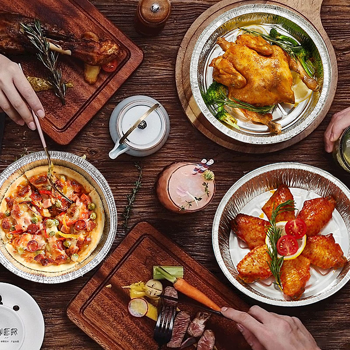 Air Fryer Aluminum Foil Liners, Disposable Air Fryer Liners: 50Pcs Non-Stick Air Fryer Liner - 7Inch Oil-Proof、Food Grade Cookware Round Baking Liner for Air Fryer, Frying Pan & More