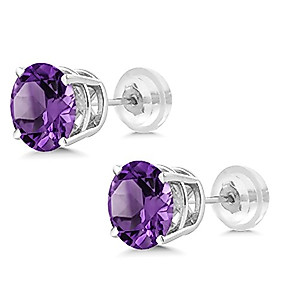 Gem Stone King 14K White Gold Round 5MM Gemstone Birthstone Stud Earrings | White Gold Earrings for Women