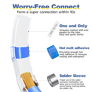 haisstronica 220PCS Solder Seal Wire Connectors-Waterproof Solder Wire Connectors-Heat Shrink Wire Connectors-Electrical Connectors Kit(20Yellow 40White 80Red 80Blue)