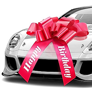 MIFFLIN-USA Happy Birthday Bow, Giant Car Bow (Red, 30 inch) Big Gift Bow, Giant Bow for Car, Birthday Bow, Huge Car Bow, Car Bows, Big Red Bow, Bow for Gifts, Birthday Bow for Cars, Gift Wrapping