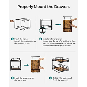 SONGMICS Spice Rack Organizer, Countertop Organizer for Bathroom Kitchen, 2 Tier Space-Saving Counter Shelf with Slide Out Basket Drawers, 14.6 x 11 x 12.6 Inches, Rustic Brown and Black