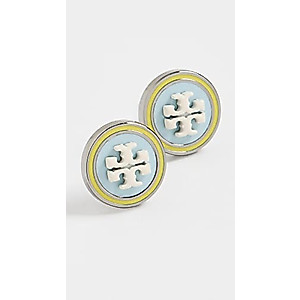Tory Burch Women's Kira Enamel Circle-Stud Earrings, Shiny Hem/Starlight/New Ivory, Blue, One Size